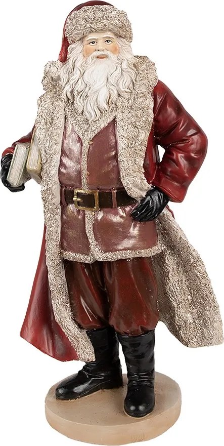 Vánoční dekorace socha Santa v červeném kabátku a knihami - 18*14*33 cm