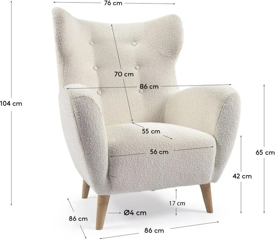 Bílé křeslo z textilie bouclé Patio – Kave Home