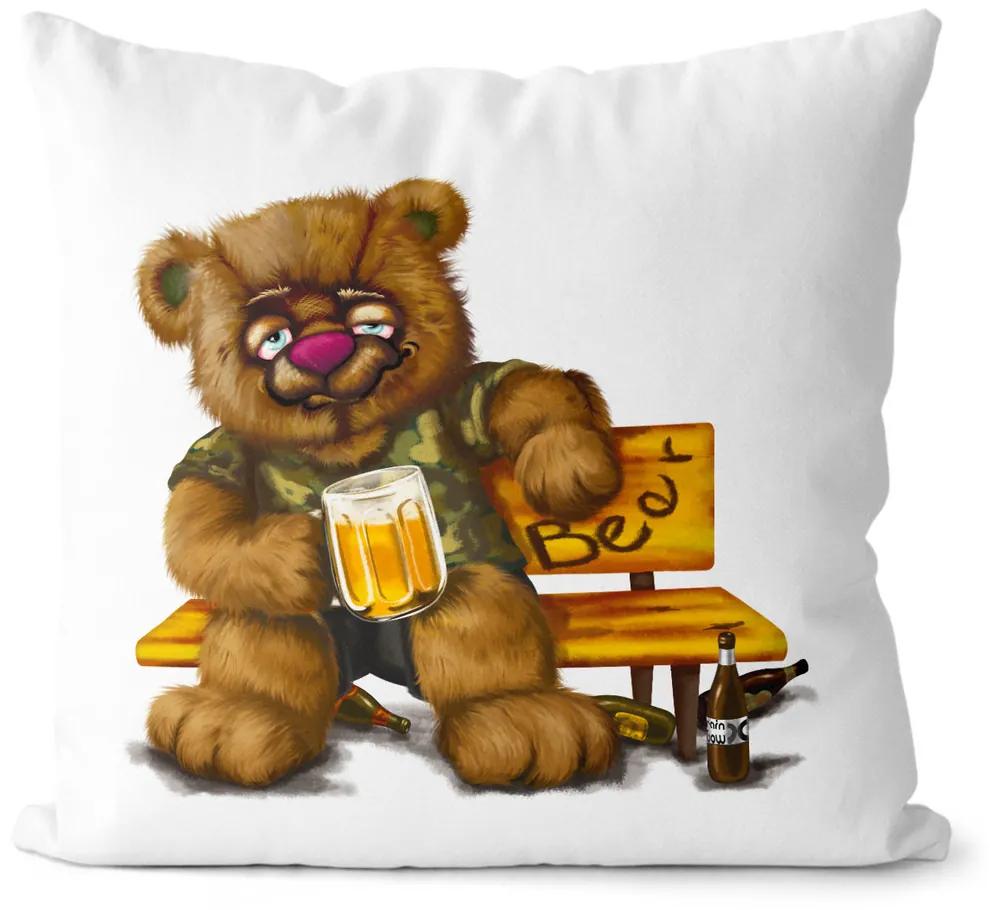 Polštář Medvěd alkoholik (Velikost: 40 x 40 cm)