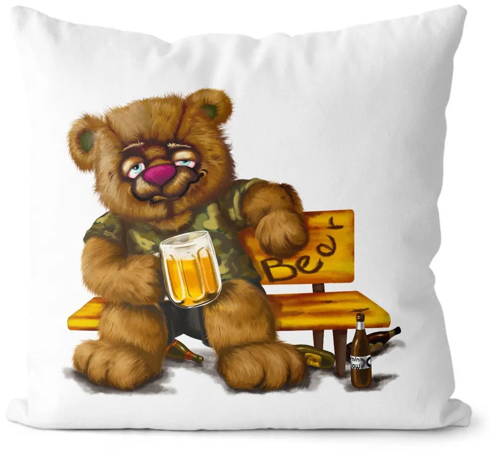 Polštář Medvěd alkoholik (Velikost: 55 x 55 cm)