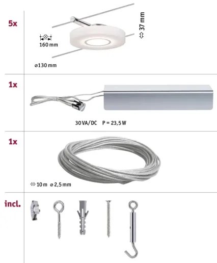Paulmann 94109 - SADA 5xLED/4,3W Bodové svítidlo do lankového systému MAC 230V