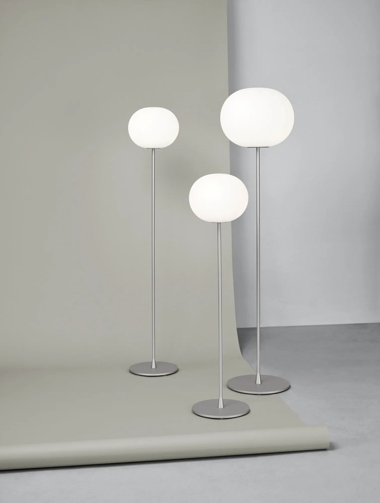 Flos Glo-Ball F1, stojací lampa z triplexového skla se stmívačem, stříbrná, 1x150W E27, výška 135cm