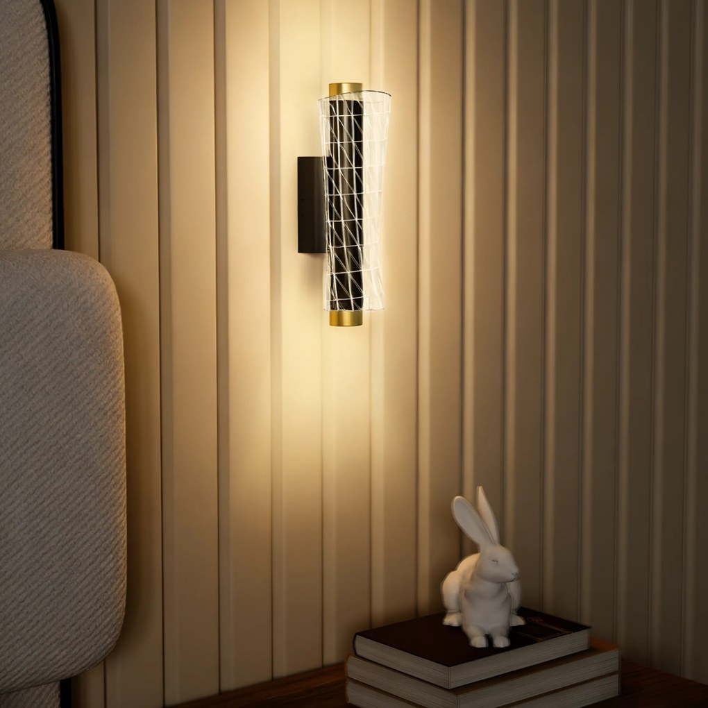 HOMCOM Nástěnné svítidlo vnitřní nástěnné svítidlo s LED světlem, design mřížky, stmívatelné noční svítidlo kovové, černé