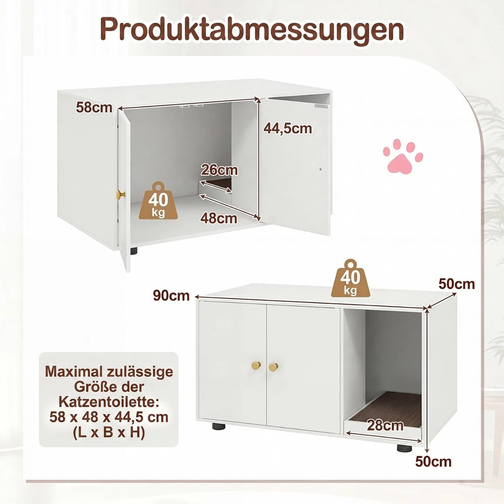 Costway Skříňka na kočičí toaletu se škrábací podložkou, bílá