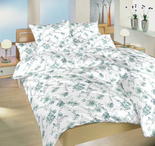 Dadka Povlak na polštář krep Kvítí mentolové na bíém  Povlak na polštář krep Kvítí mentolové na bílém 70x90 cm