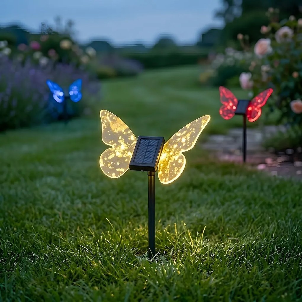 Exteriérové solární zapichovací svítidlo Butterfly, RGB