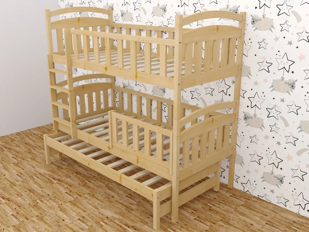 Vomaks Patrová postel s výsuvnou přistýlkou PPV 014 se zábranou Rozměr: 80 x 180 cm, Barva: barva bílá, Prostor mezi lůžky: 80 cm
