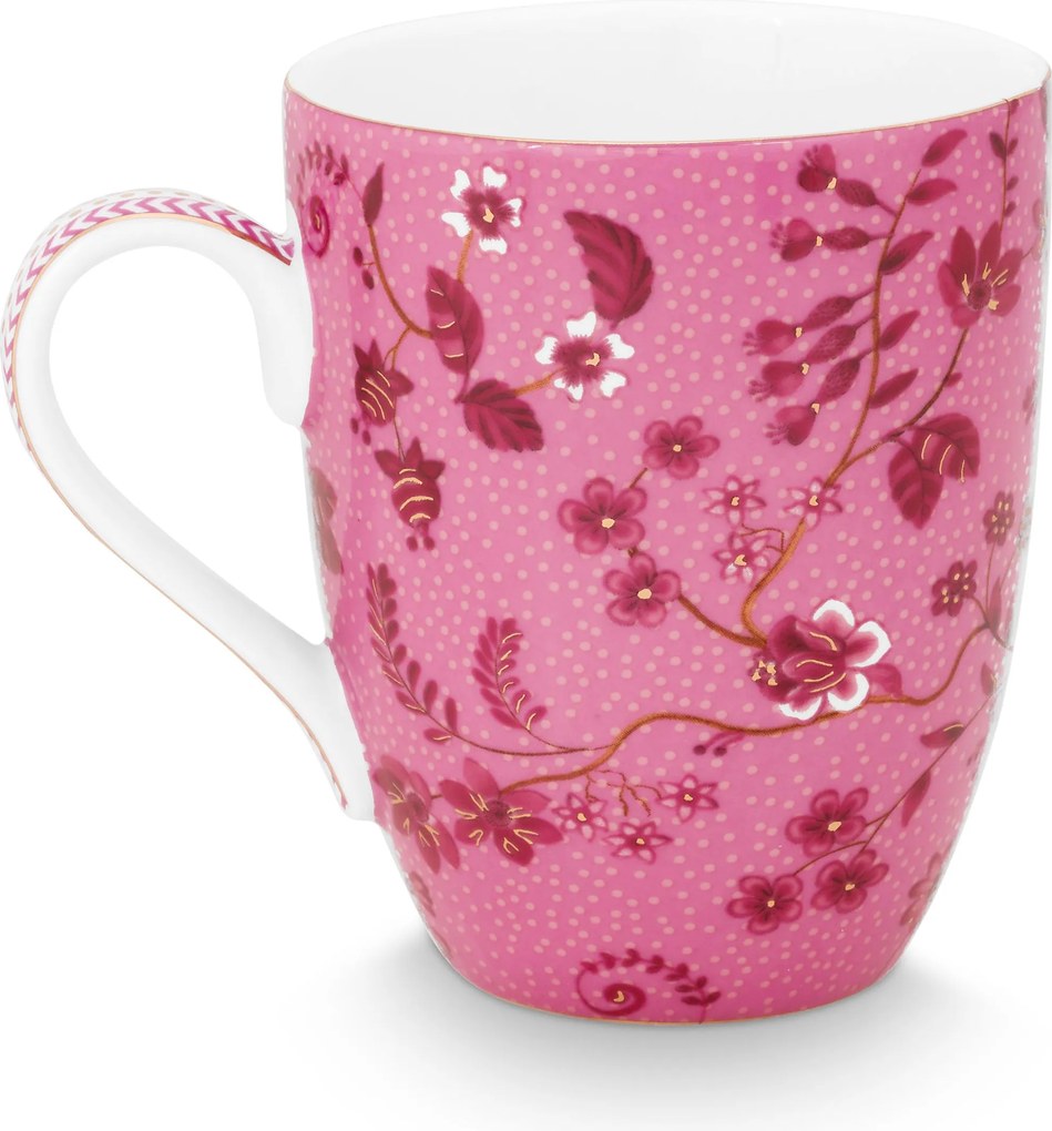 Pip Studio Jolie Flowers hrnek 350ml, růžový (hrnek z tenkostěnného porcelánu)