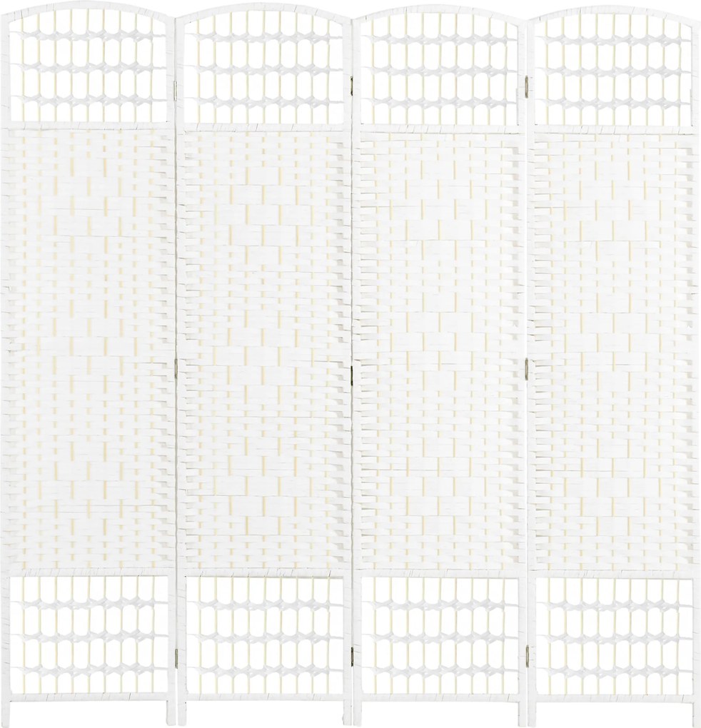 HOMCOM Skládací Předěl s 4 Panely 160x170 cm, S Rámem z Dřeva a Papírovým Provázkem pro Ložnici a Obývací Pokoj - Bílá | Aosom