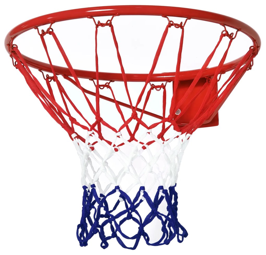 HOMCOM Basketbalový koš se sítí 46 cm, ocelové trubky a nylon, červeno-modro-bílý, ideální pro zahradu a volný čas | Aosom.de