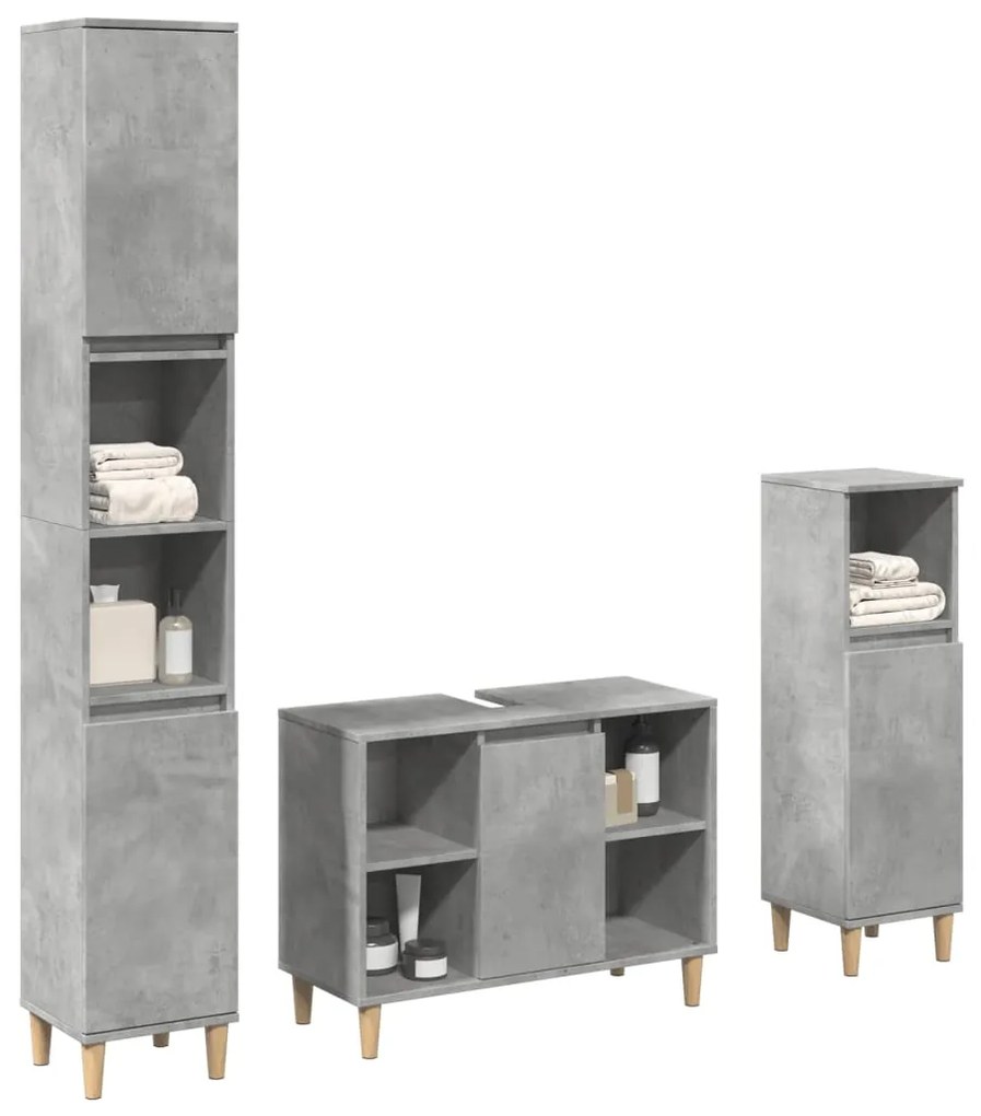 3dílný set koupelnového nábytku betonově šedý kompozitní dřevo 3324951