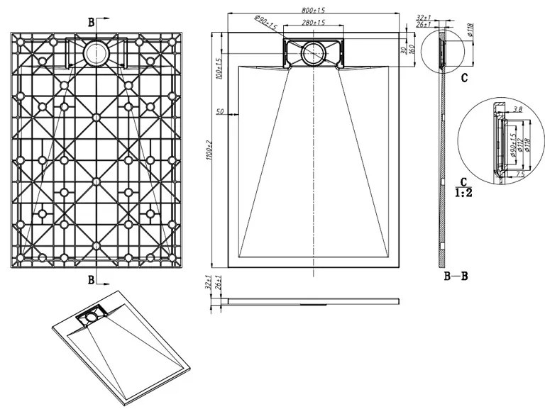 BPS-koupelny Obdélníková akrylátová sprchová vanička HYD-OSV-MIKO 110x80 černá