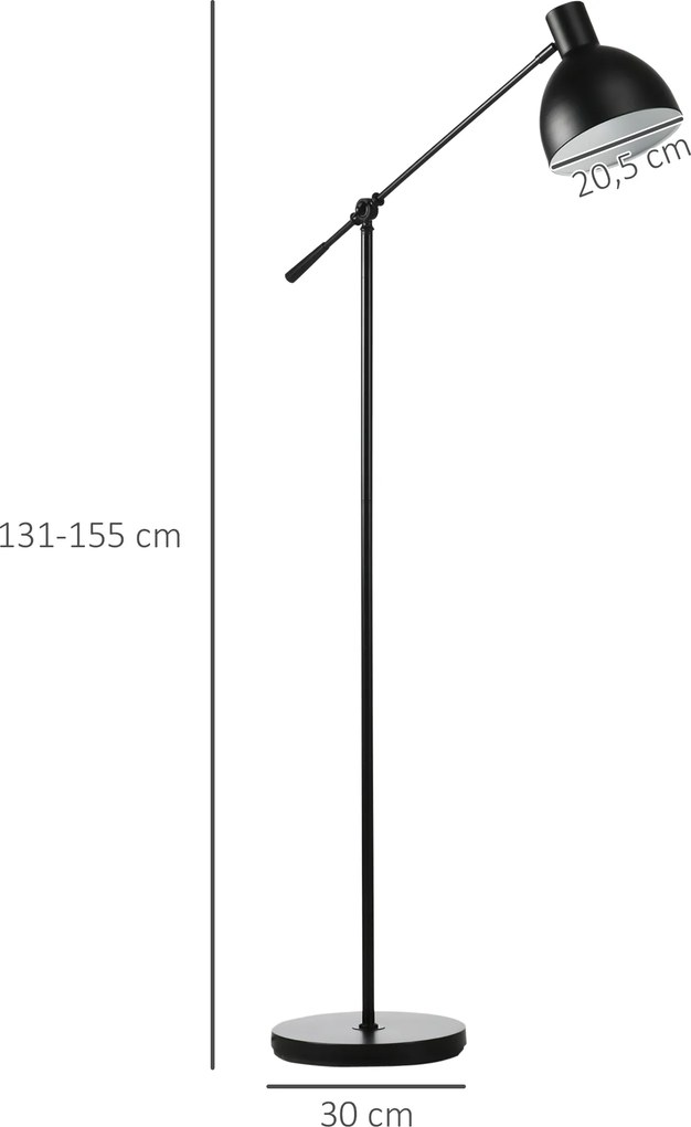 HOMCOM Stolní lampa v průmyslovém designu, výškově nastavitelná, nožní spínač; 30 m x 30 cm x 131 cm, černá