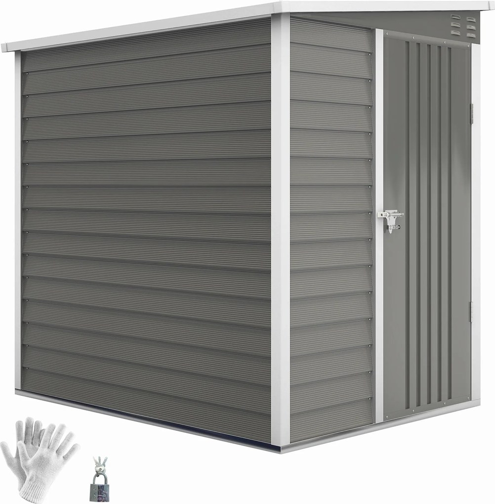 Outsunny Kovový Kůlna na Nástroje 2,3m² 142x184x181cm Skladovací Kůlna s Základem, Pultová Střecha, Okno, Zámková Dveře, Rukavice, Voděodolná Zahradní