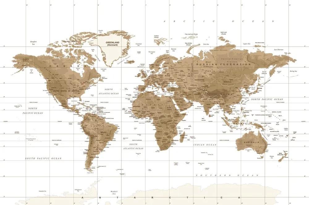 Tapeta nádherná vintage mapa s bílým pozadím - 225x150 cm