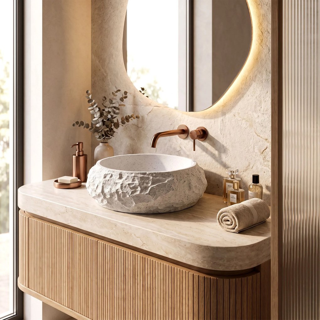Rea Mika Cloudy, umyvadlo na desku 500x380x150 mm, bílá-imitace kamene, REA-U3584