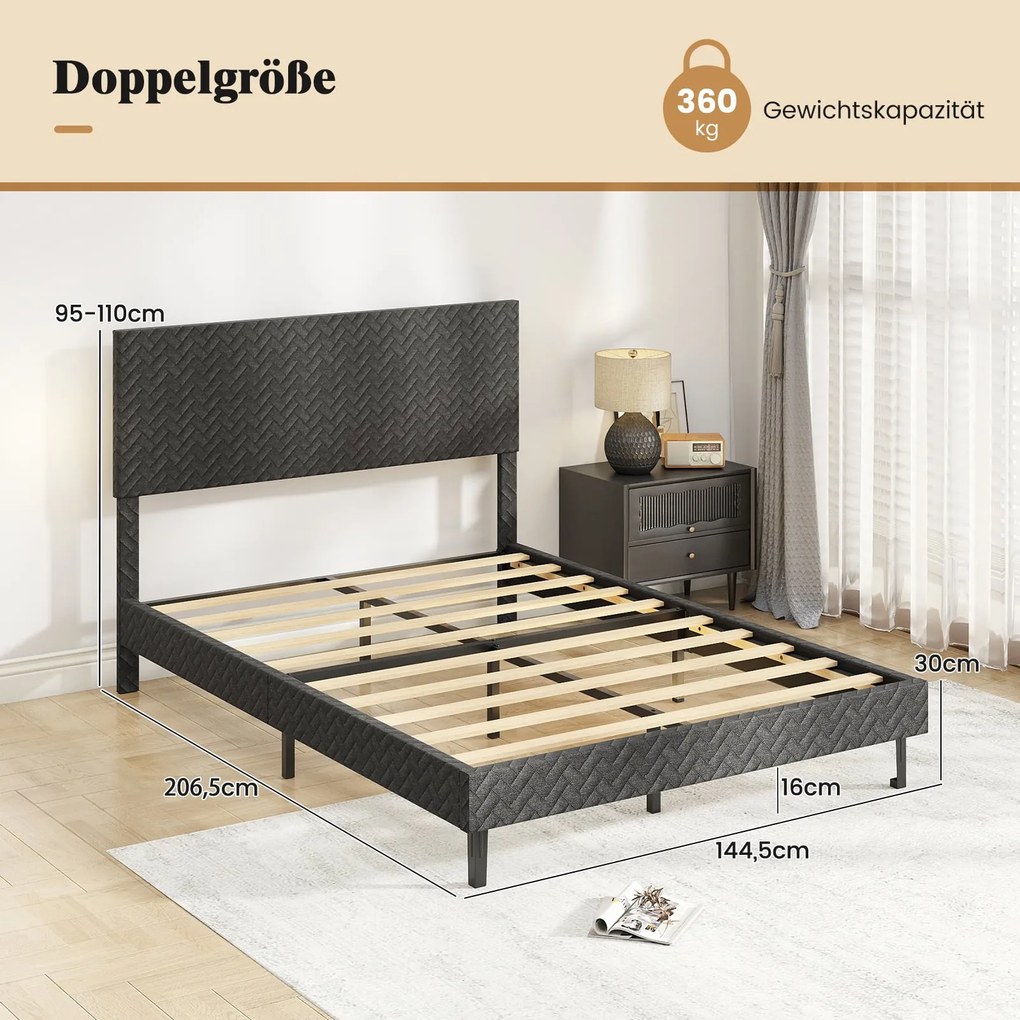 Costway Sametový rám postele s výškově nastavitelným čelem ve – 140 × 200 cm