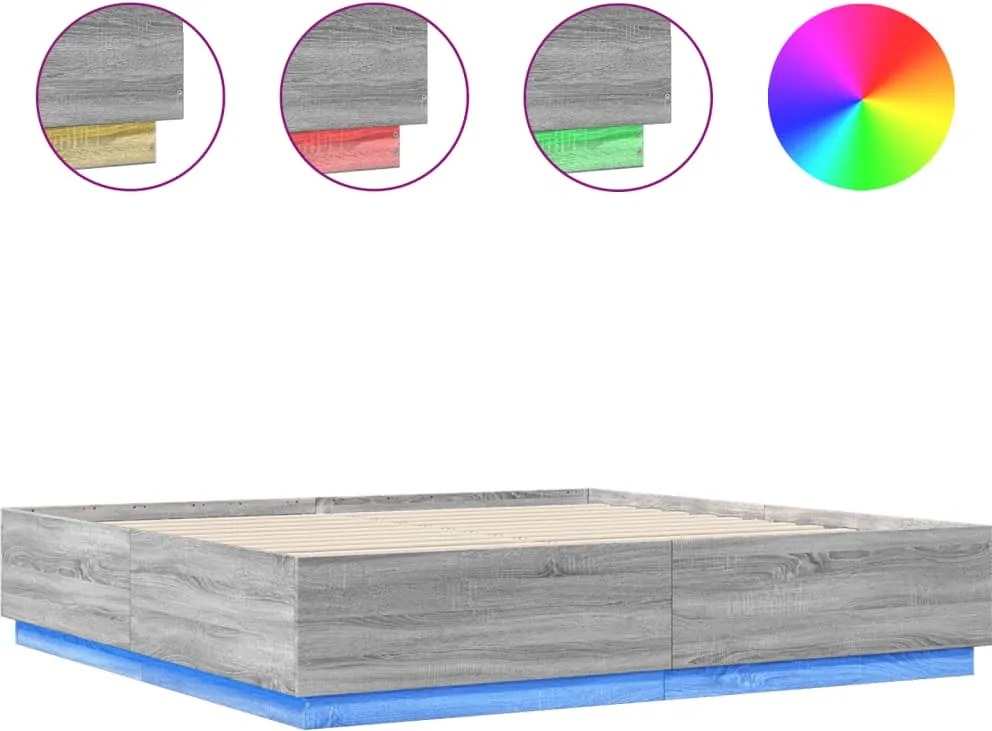 Rám postele s LED osvětlením šedý sonoma 200 x 200 cm kompozit 3209588