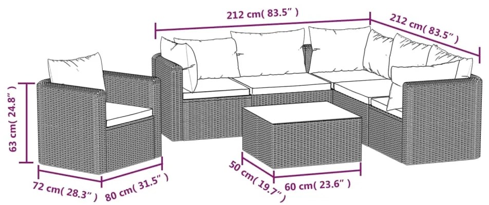 vidaXL Marketos 7dílná zahradní sedací souprava s poduškami polyratan černá
