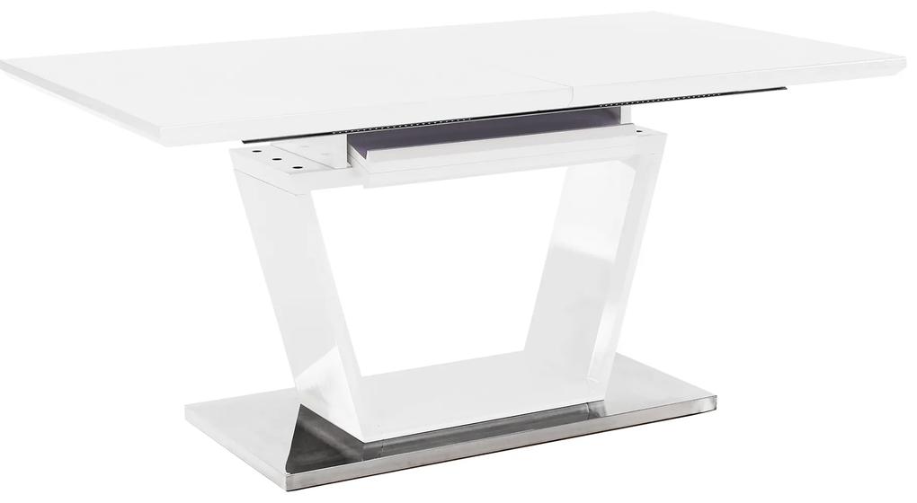 Kondela Jídelní stůl, rozkládací, bílá extra vysoký lesk / oceľ, 160-220x90 cm, PERAK