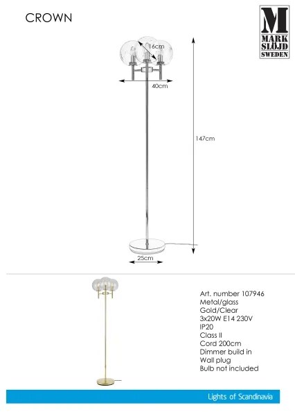 Markslöjd 107946 - Stojací lampa CROWN 3xE14/20W/230V