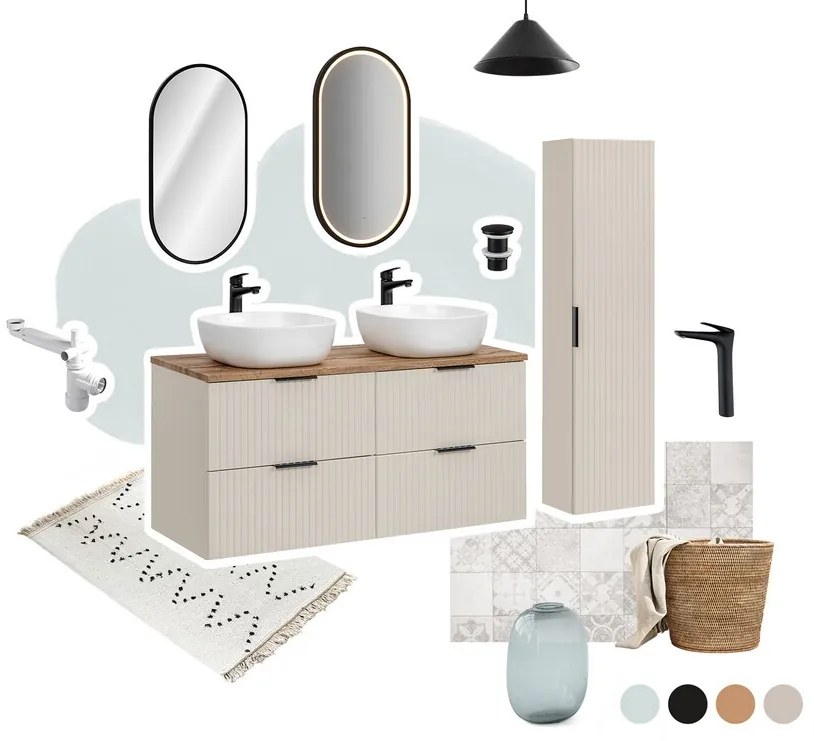 Závěsná skříňka Adele Cashmere Smile s deskou a umyvadlem 60 cm kašmírová/dub evoke