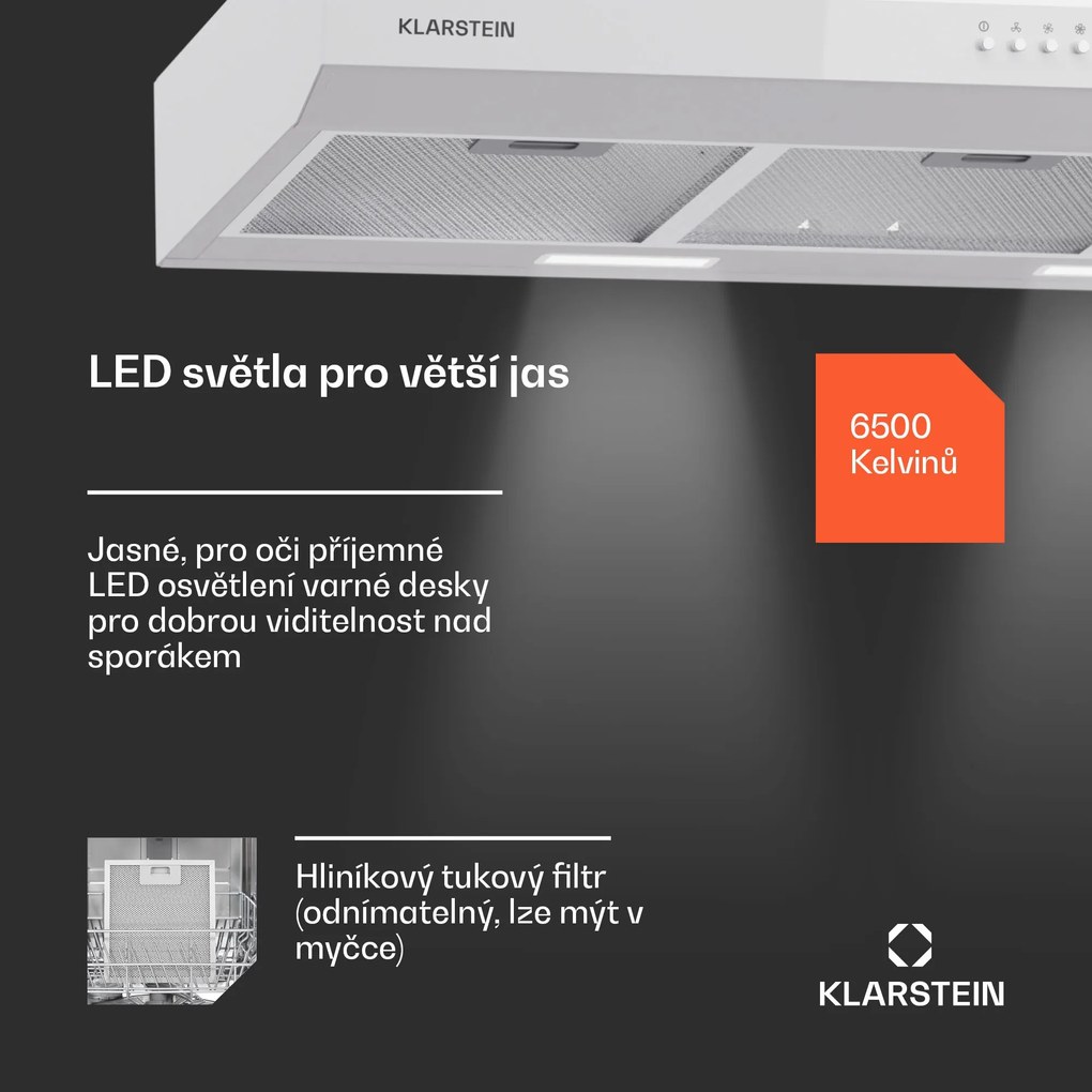 Klarstein Contempo 90, digestoř, 90 cm, podskříňková, 200 m³/h, LED, akryl, nerezavějící ocel