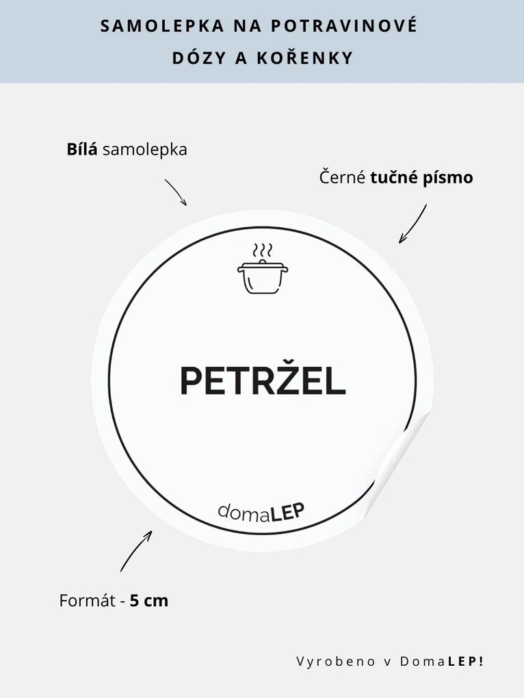 Samolepka na kořenky PETRŽEL bílá 5 cm tučné písmo