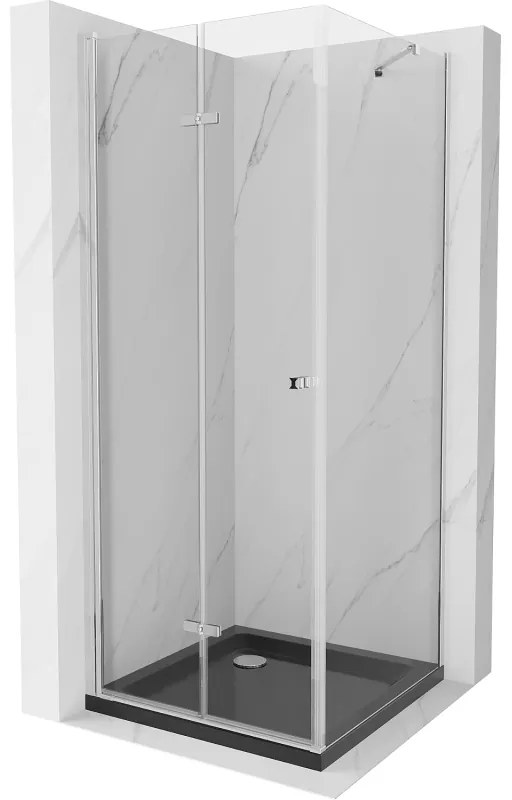 Mexen Lima skládací sprchový kout 80 x 80 cm, Průhledné, Chromovaná + sprchová vanička Flat, Černá - 856-080-080-01-00-4070