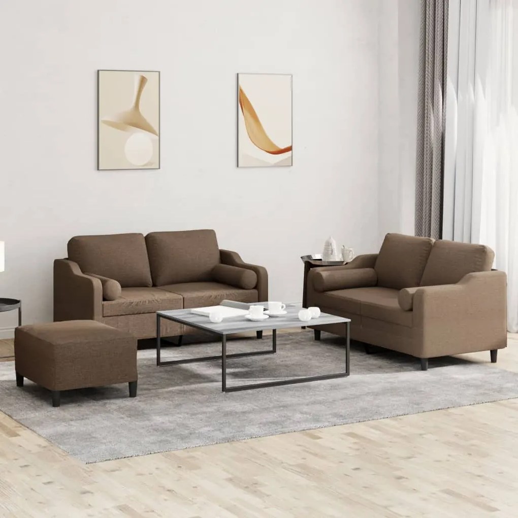 3dílná sedací souprava s polštáři hnědá textil 3201829