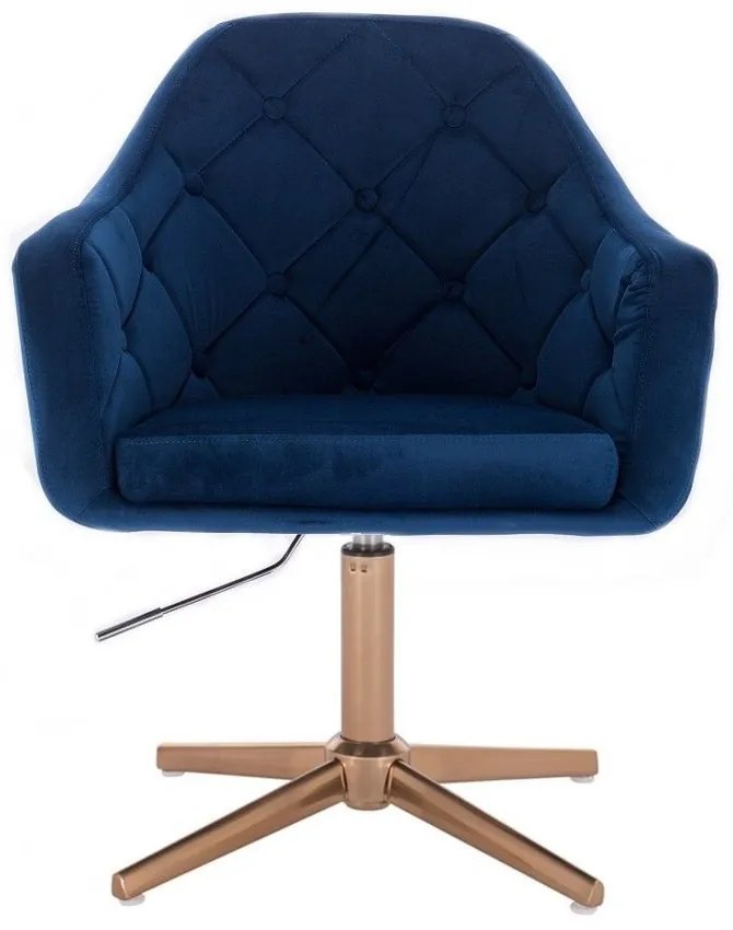 LuxuryForm DESIGN Otočné křeslo ANDORA VELUR na zlatém kříži - modré