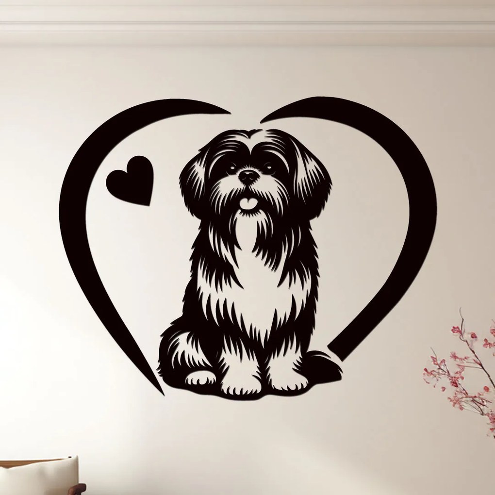 dřevo života Dřevěný obraz psa Shih Tzu se srdcem Zvolte rozměr (cm): 60x48, Zvolte barvu dekoru: Buk