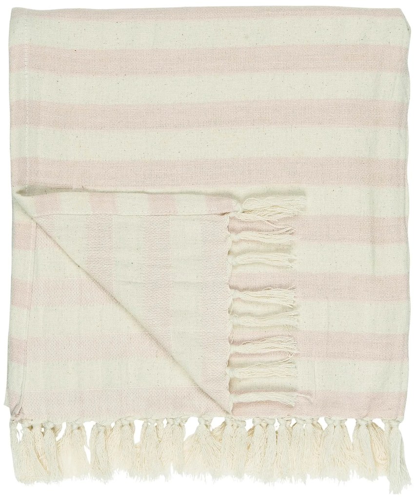 IB LAURSEN Bavlněný ručník s třásněmi Hammam Light Pink, krémová barva, textil