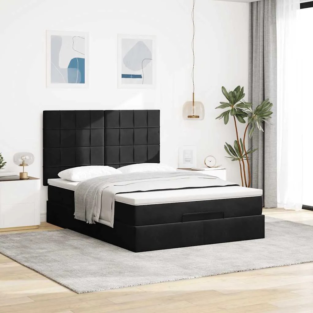 Osmanský rám postele s matracemi černá 140x190cm samet 3314320