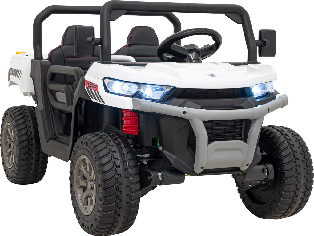 Ramiz Dětské auto Pick-Up Speed 900 bílé + pohon 4x4 + pohyblivá korba + zavazadlový prostor + dálkové ovládání + lopatka + LED a zvuky