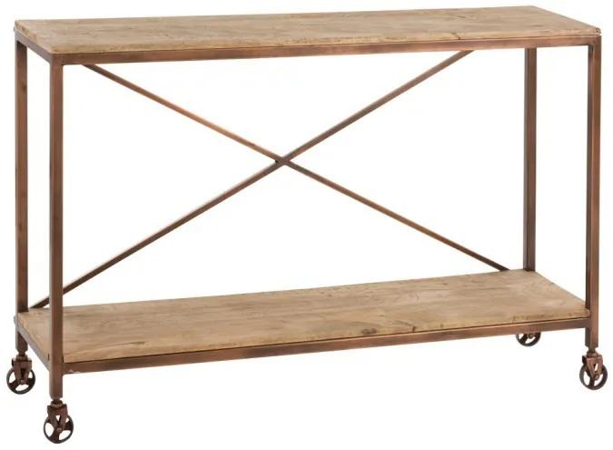 Kovový konzolový stolek na  kolečkách Copper - 130*35*85cm