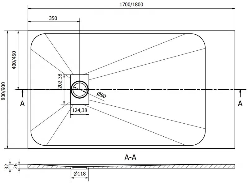 Mexen Hugo, obdélníková sprchová vanička SMC 180 x 80 cm, bílá, bílá krytka, 42108018-W