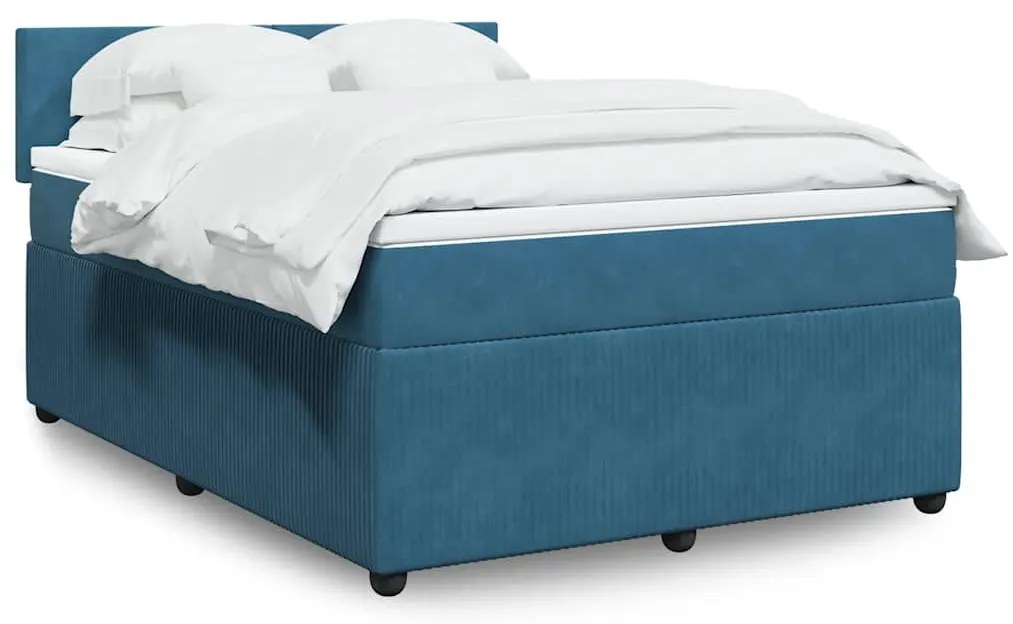 Box spring postel s matrací modrá 160 x 200 cm samet 3290080