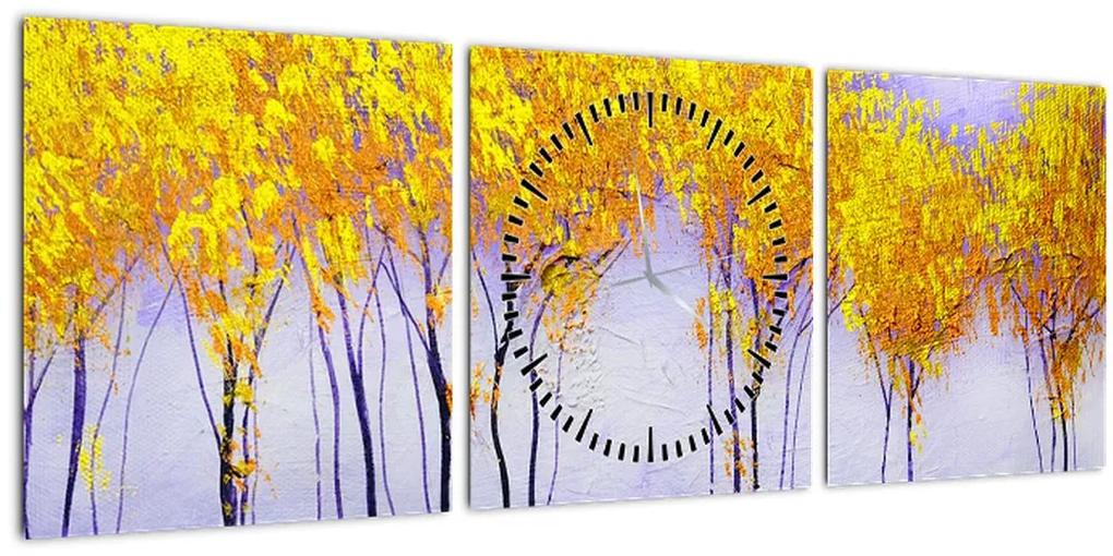 Obraz žlutých stromů (s hodinami) (90x30 cm)