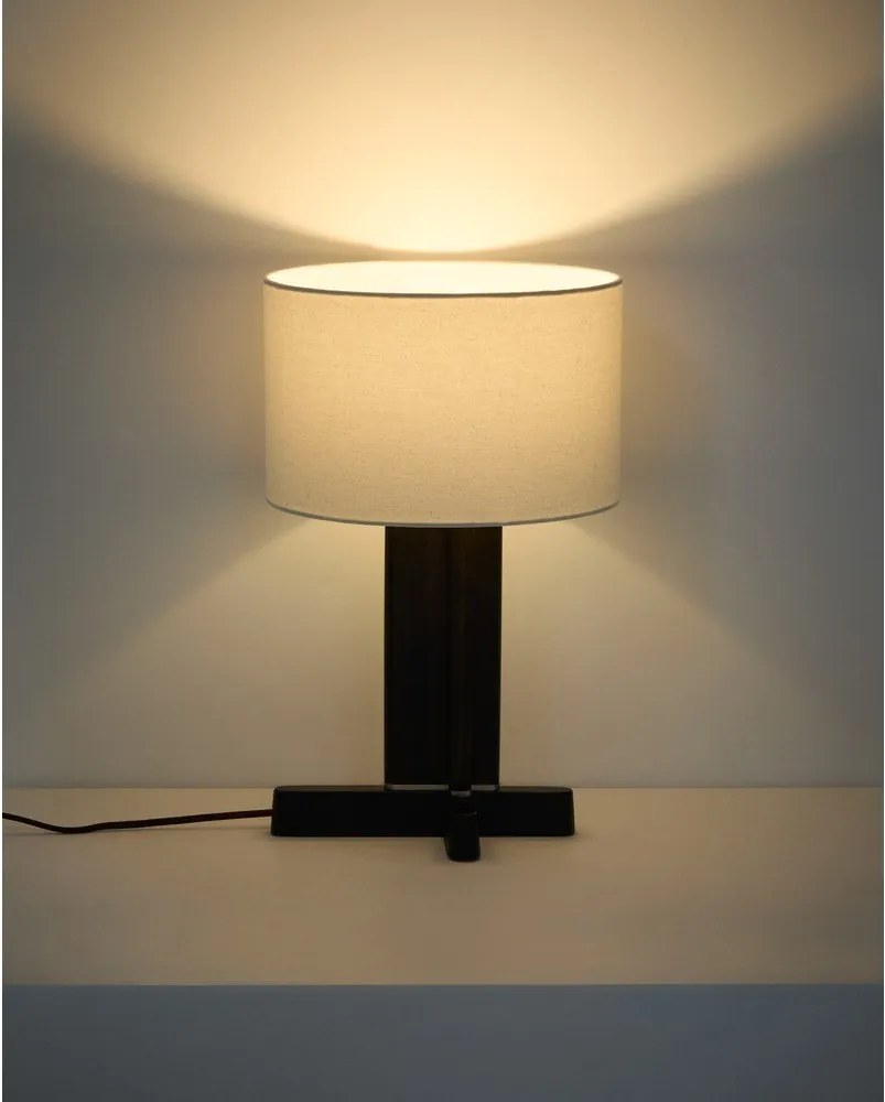 Bílá/tmavě hnědá stolní lampa z kaučukového dřeva s textilním stínidlem (výška 48 cm) Niani – Kave Home