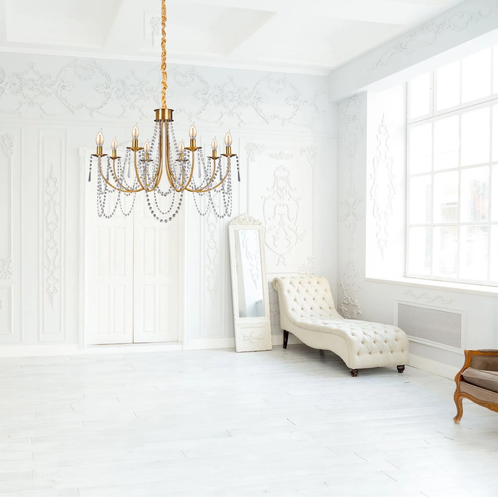 Toolight - Křišťálový lustr Glamour APP765, zlatá, OSW-08485