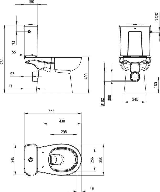 Deante Deante, WC kombi 635x350x755 mm + toaletní WC sedátko, bílá lesklá, DEA-CDFD6RPS