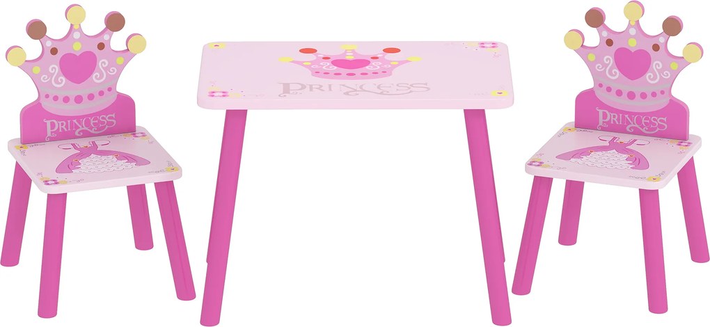 HOMCOM Dětský Dřevěný Stolek a 2 Židle Sada Stolek 55x34x42 cm Židle 28x26x50 cm pro Děti 2-4 roky Růžový