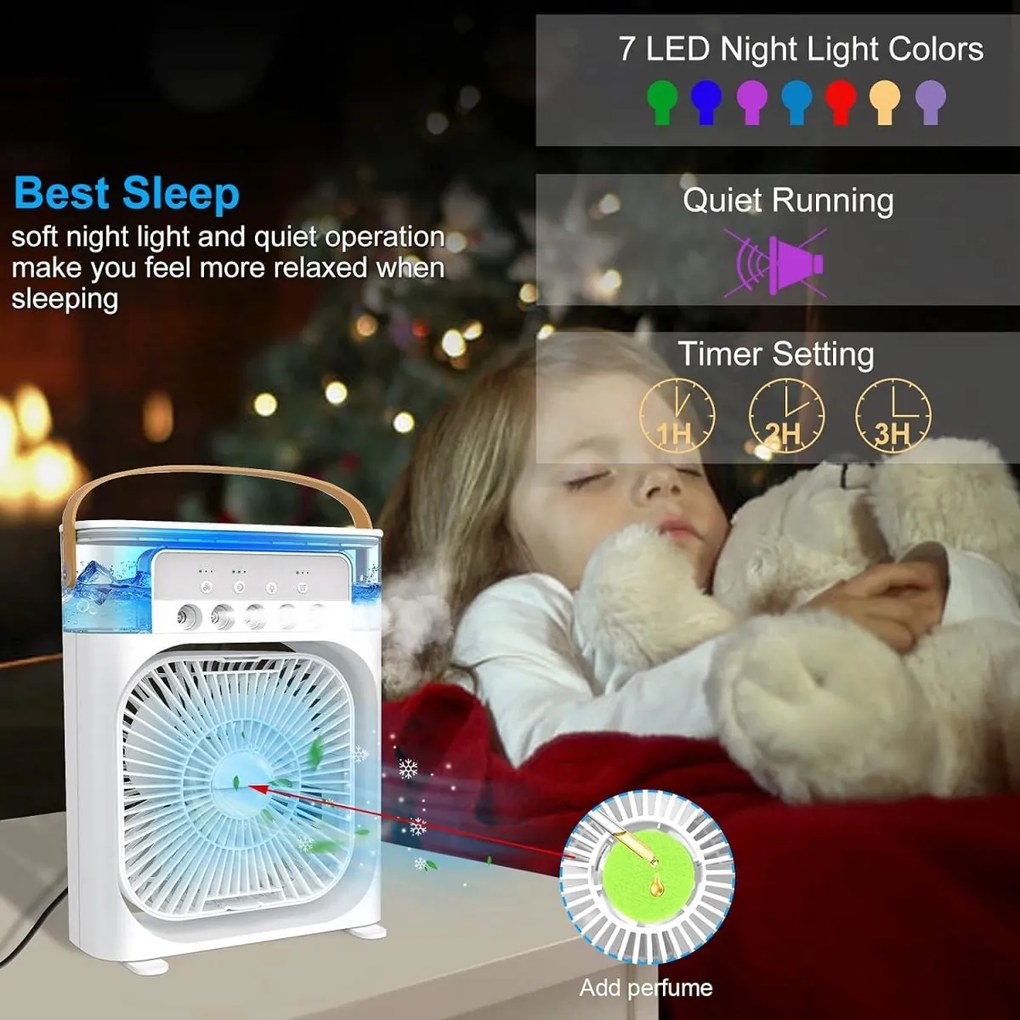 Domácí přenosný ventilátor 3 v 1 se zvlhčovačem vzduchu