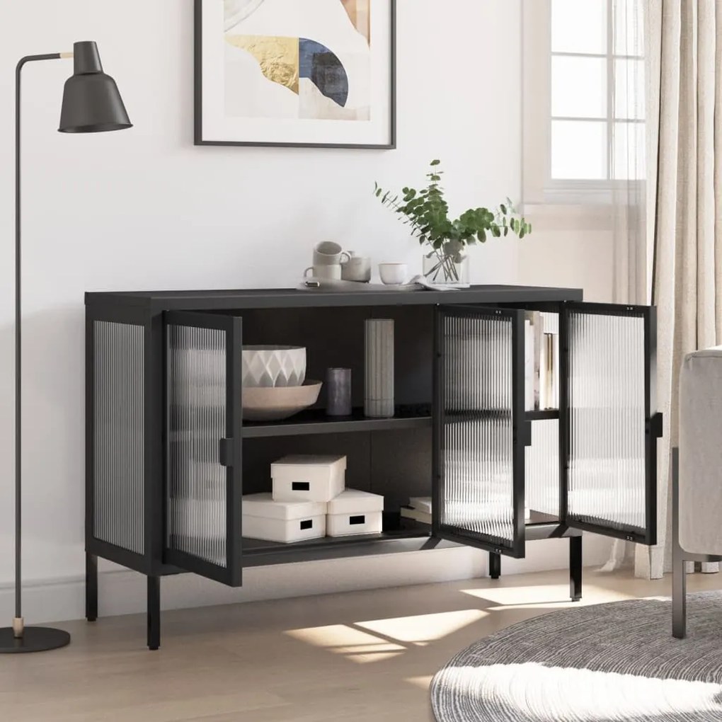 Příborník Černý 105 X 35 X 70 Cm Sklo A Ocel