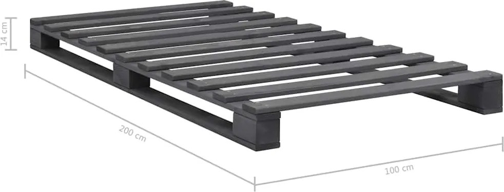 Rám postele z palet šedý masivní borovice 100 x 200 cm 285249