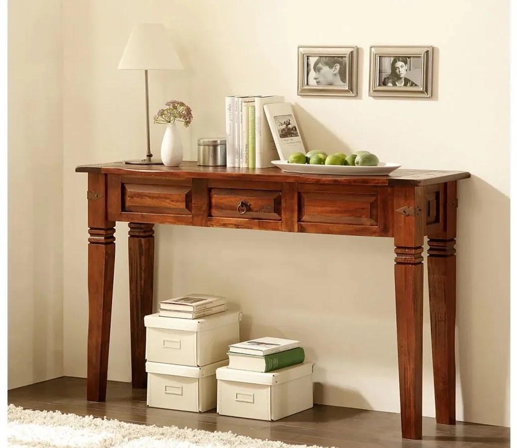 furniture-nabytek.cz - Masivní toaletní stolek Catello z borovicového dřeva, hnědý, lakovaný – 120×35×76 cm