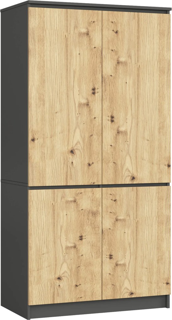 Šatní skříň S90 4D grafitová šedá/dub artisan