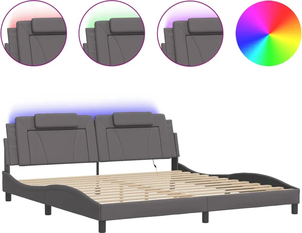 Rám postele Viana s LED bez matrace šedý 200 x 200 cm 3214046