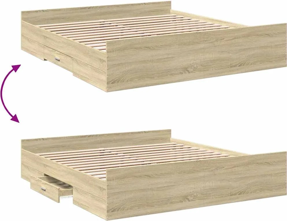 Rám postele se zásuvkami dub sonoma 200x200 cm kompozitní dřevo 3280267
